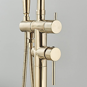 Freestanding Tub Filler Bathtub Faucet Brushed Gold Floor Mounted Brass Faucets with Handheld Shower