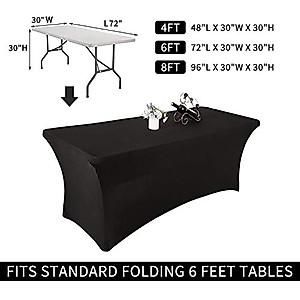 Yetomey Rectangular Fitted Spandex Tablecloths Stretchable Patio Table Covers for Birthday Party Wedding Pop Up Shop More Flexibility & Weight (Black 6FT)