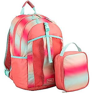 FUEL Lunch Backpack Set Teens Student Water Resistant Bookbag Bag Soft Reusable Insulated Cooler Lunch Box Thermal Travel Office Lunch Bag, Pink Ombre
