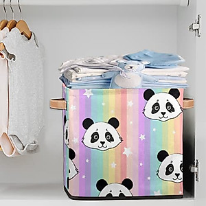 Cute Panda Rainbow Cube Storage Bins 13 Inch Fabric Storage Basket Square Storage Bins Collapsible Nursery Storage Bin Organizer Basket Storage Box for Shelves, Closet