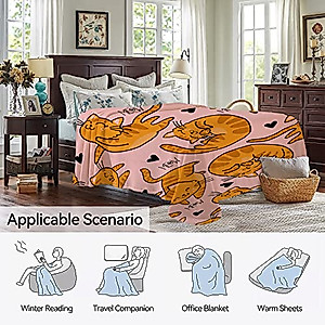 Kamoxi Cat Throw Blankets Cute Orange Cats Kitty Kawaii Pets on Pink Blanket Cat Lover Gifts for Women Girls Baby, Soft Sofa Bed Chair Couch Fleece Flannel Fluffy Plush Blanket Bedding 50"x40"