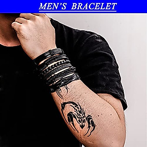 MILAKOO 6 Pcs Black Braided Leather Bracelets for Men Women Cuff Wrap Wristbands