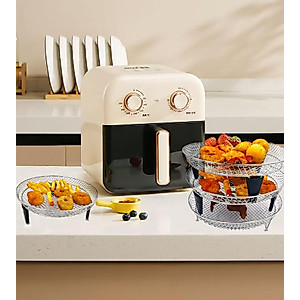 Air Fryer Racks, 3Pack Round Stackable Dehydrator Racks with Insulated Clamp and Brush Universal Stainless Steel Kitchen Air Fryer Accessories Fit all 5.0QT - 10.0QT Air fryer, 8inch