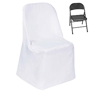 Tableclothsfactory 50pcs White Linen Polyester Folding Chair Cover Dinning Chair Slipcover for Wedding Party Event Banquet Catering