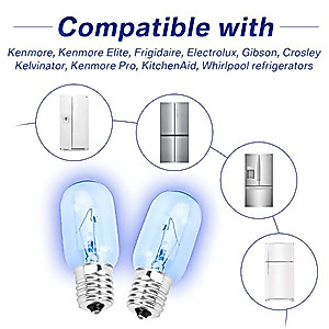 ANTOBLE Refrigerator Light Bulb 40 Watt 297048600 241552802 Compatible with Frigidaire Kenmore Whirlpool Electrolux KitchenAid Fridge Light Bulbs Replacement Freezer Bulb T8 E17 Lamp Light, 2 Pack