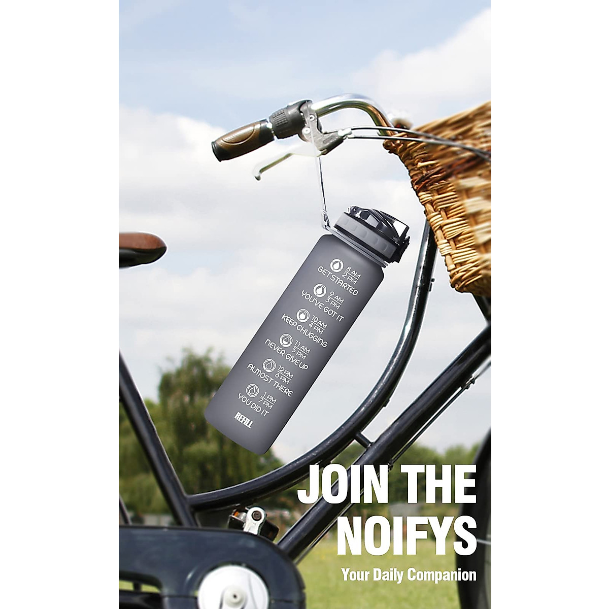 NOIFYS Motivational 32 oz/24 oz Water Bottle with Time Marker, Updated BPA Free Leak Proof Water Bottles With Fruit Strainer and Straw, Perfect For Fitness Gym Outdoor