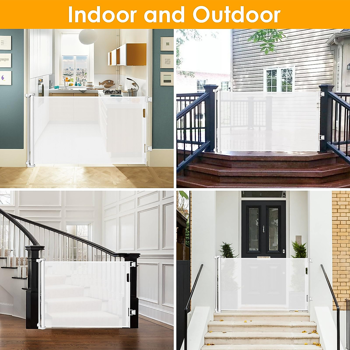 Retractable Baby Gates for Stairs 60” Wide Mesh Baby Gates for Doorways Retractable Dog Gate for Kid Child Gates for stairs Outdoor Baby Gate Toddler Gate for Stair Safety Doorway Baby Gate Deck Gates