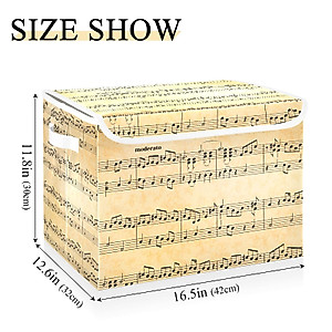 BiCca Music-sheet-old-pattern Large Fabric Storage Boxes with Handles, Large Foldable Storage Bin with Lid, for Shelves Closet Home Bedroom Office., style
