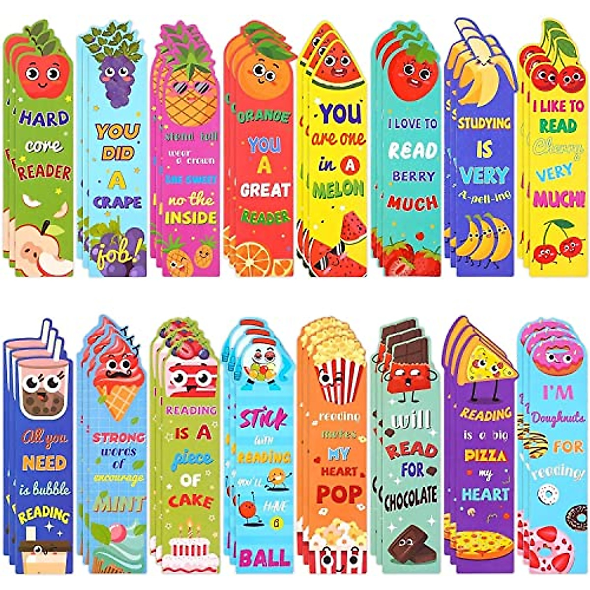 48 Pieces Kids Scented Bookmarks Scratch and Sniff Bookmarks Fruit Food Theme Bookmarks Assorted Smelly Bookmarks Cute Bookmarks for Students, Teens, Food Lovers, 16 Styles