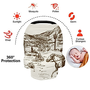 xigua Soft Baby Car Seat Covers Canopy for Infants Strollers Canopies for Newborns Babies Nursing Apron Cover for Breastfeeding, Western Desert Cowboy