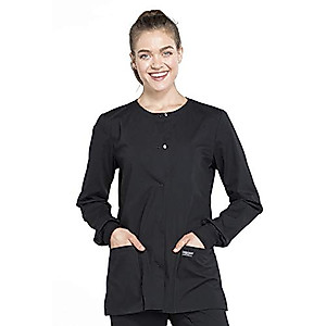 Snap Front Scrub Jackets for Women, Workwear Professionals Soft Stretch WW340, M, Black