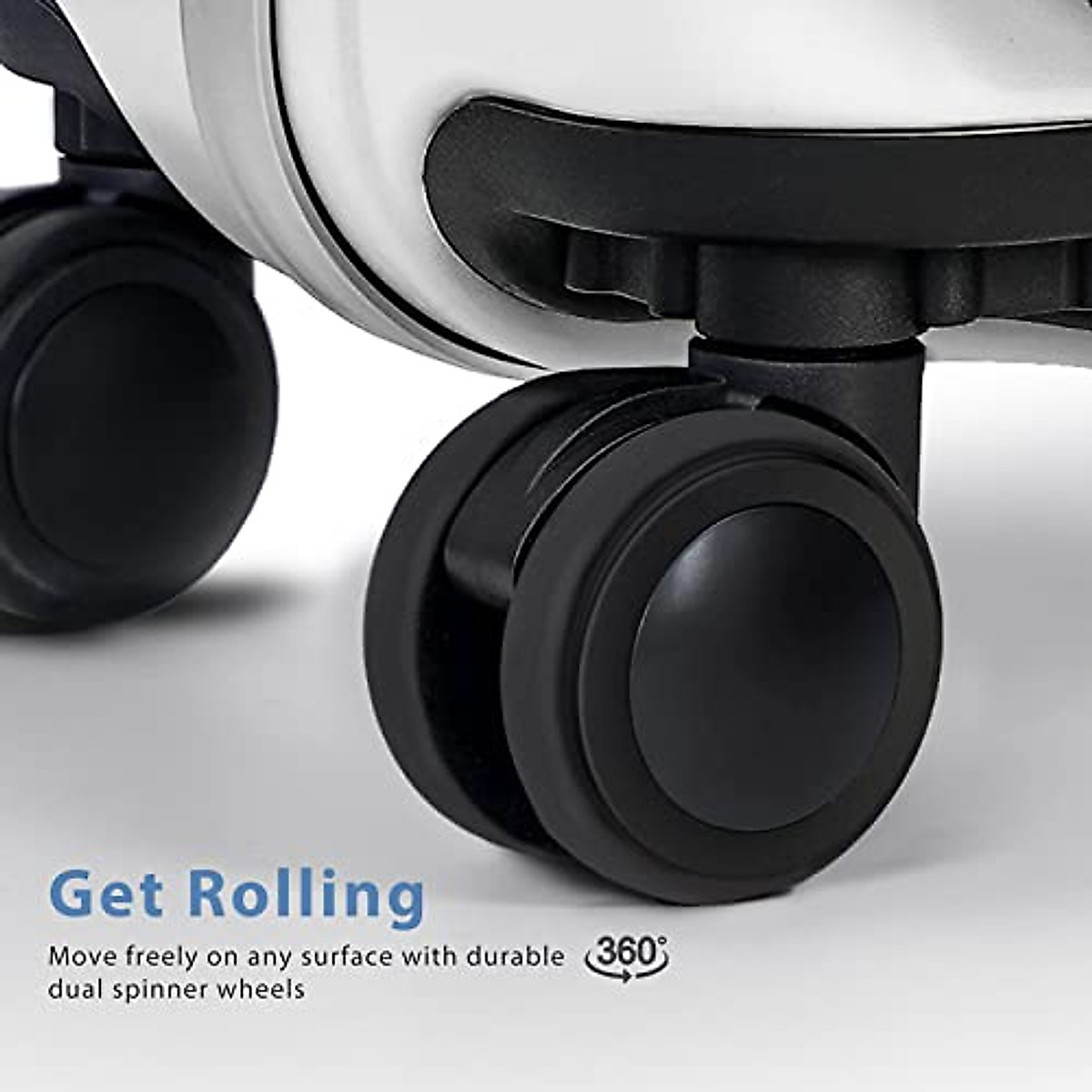 Coolife Luggage Carry On Spinner Suitcase Set with Pocket Compartment Weekend Bag Hardside Trunk (snow white_Aluminium Frame type, 20in(carry on))