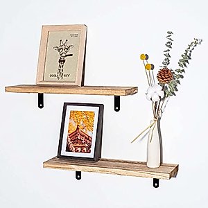 Floating Shelves Set of 2, 17 Inch Rustic Wood Wall Mounted Shelves for Bedroom, Living Room, Bathroom…