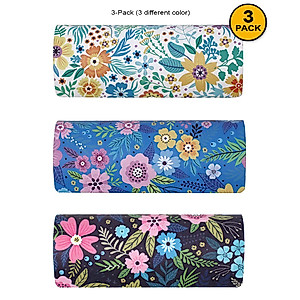 JAVOedge [3 PACK] Floral Pattern Long Oval Hard Eyeglass Case with Magnetic Enclosure - Style C