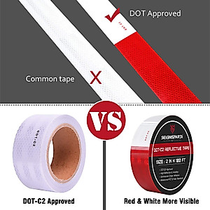 SEVEN SPARTA DOT-C2 Reflective Safety Tape 2 Inch x 200 Feet Red/White Conspicuity Tape for Vehicles, Trailers, Boats, Signs (200 FT)