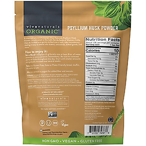 Viva Naturals Organic Psyllium Husk Powder, 24 oz - Finely Ground, Unflavored Plant Based Superfood - Good Source of Fiber for Gluten-Free Baking, Juices & Smoothies - Certified Vegan, Keto and Paleo