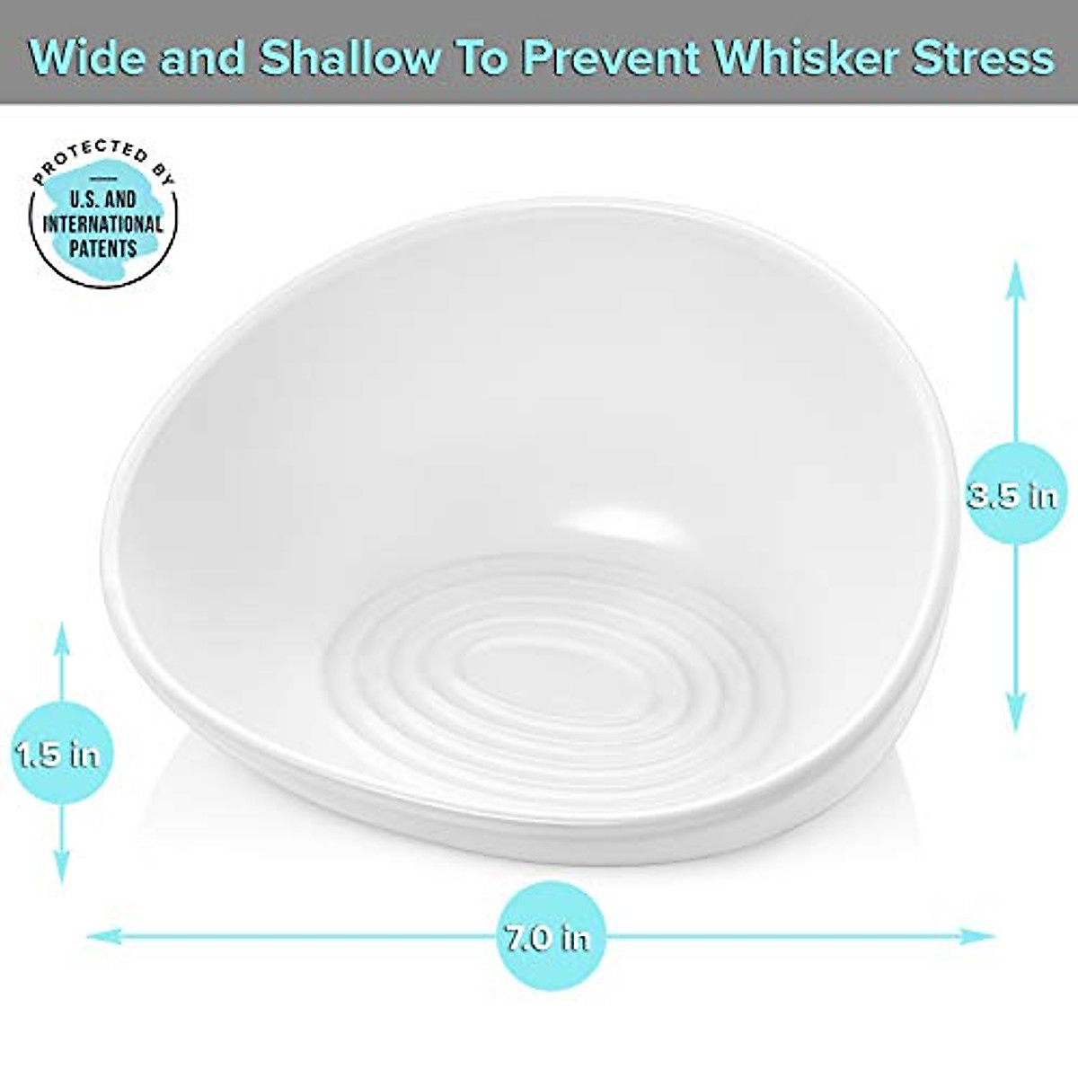 CatGuru Cat Food Bowl, Ceramic Cat Bowls, No Spill Cat Bowl, Whisker Stress Free Cat Food Bowls, Non Skid Cat Bowls for Food and Water, Includes Silicone Non-Slip Mat (High-Low, White)
