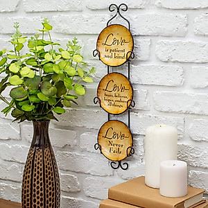 Dicksons Love Never Fails 18 x 5 Mini Ceramic Wall Plates and Metal Hanger Set of 3