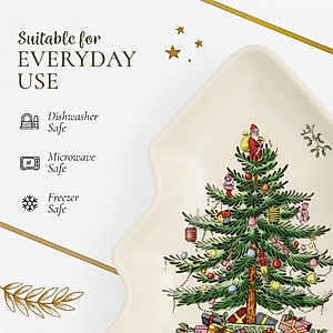 Spode Christmas Tree Tartan Spoon Rest | 7 – Inch Tree Shaped Cooking Utensil Rest | Spatula Ladle Holder for Kitchen Countertop | Made of Fine Porcelain Dishwasher Safe