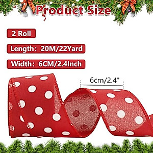 Anwyll Wired Edge Christmas Ribbon - 2-1/2 Inch x 22 Yard Red and White Polka Dot Wire Ribbon for Wreath, Tree, Gift Wrapping and Holiday Decoration