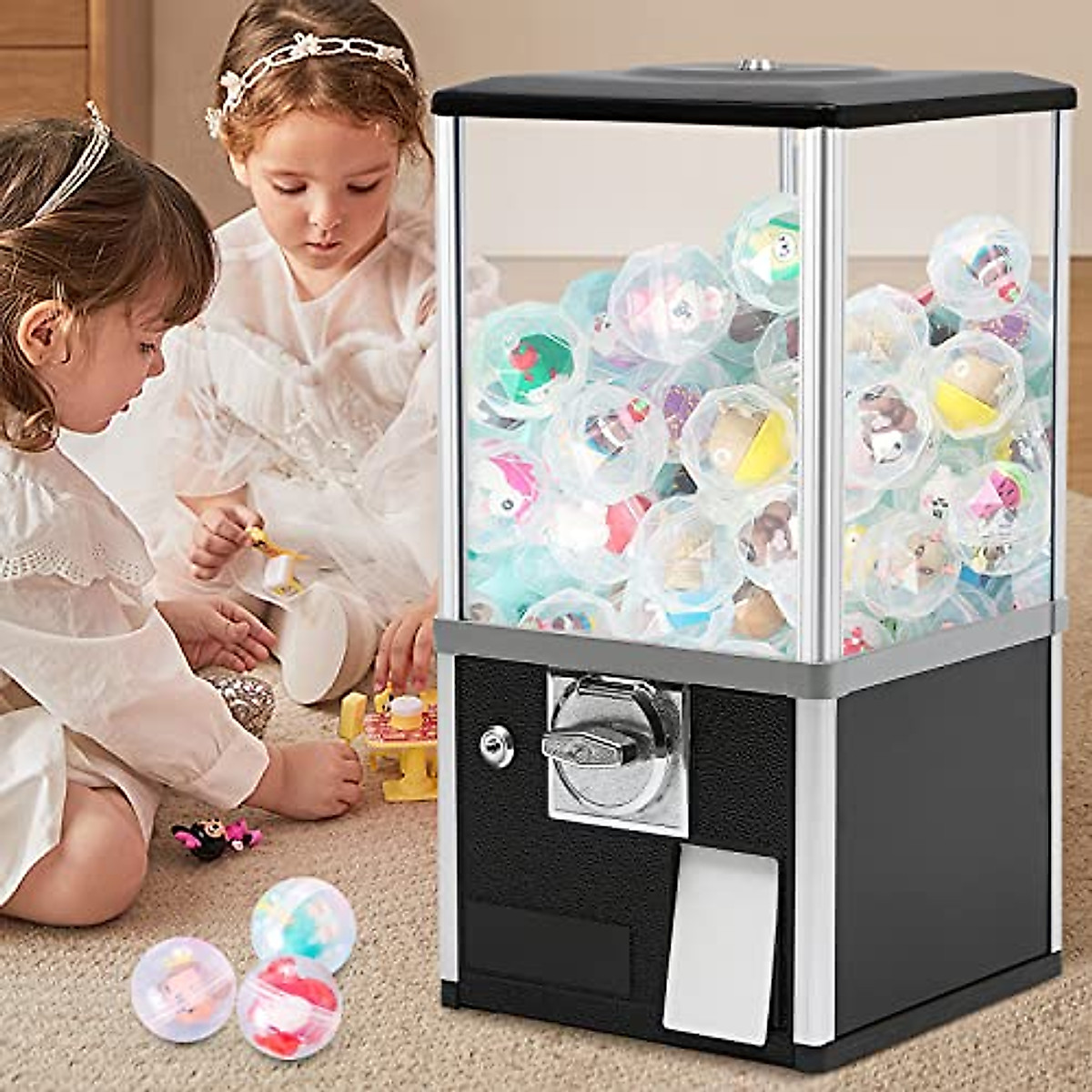 Commercial Vending Machine, Candy Gumball Vending Machine Gumball Bank Candy Vending Machine Prize Machine for 1.18-2.17in Toys/Candies, 11.42 * 10.24 * 20.87 in (Black)