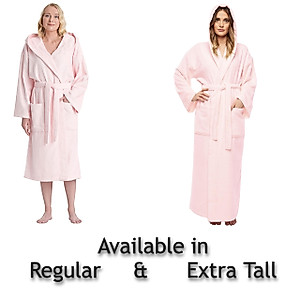 Arus Women's Hooded Classic Bathrobe Turkish Cotton Robe, Small-Medium, Pink