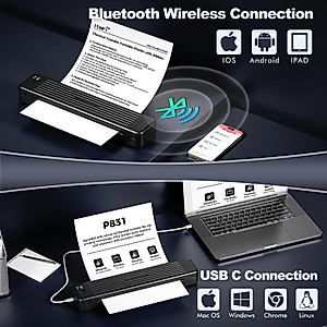Itari Portable Printer, Wireless Printers for Home use, 300DPI Bluetooth Printer for Printer Paper 8.5 x 11 White, Thermal Transfer Printer Compatible With Laptop、iphone、Smartphone for Car、Office、Home