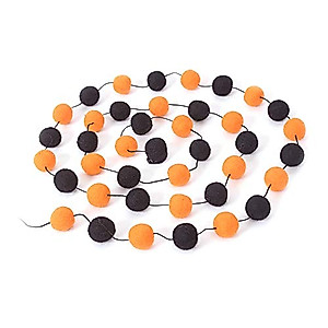 Glaciart One Felt Balls Garland - Easy to Hang Halloween Party Banner Decoration - 100% New Zealand Wool, Hand-Felted in Nepal - 8' Long, 40 Orange & Black Pom Poms