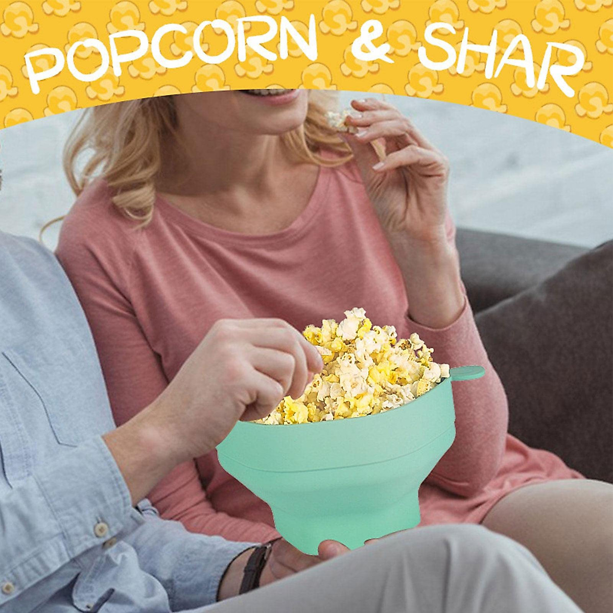 Microwave Popcorn Bowl, High Temperature Resistant Large Bowl, Silicone Microwave Hot Air Popcorn Popper Bowl With Lid, Easy to Operate Food Bowl for Household Kitchen Movie Night Parties