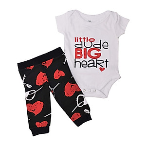 Unique Baby Boys Valentine's Day Bodysuit with XO Pants Clothing Set (18m)