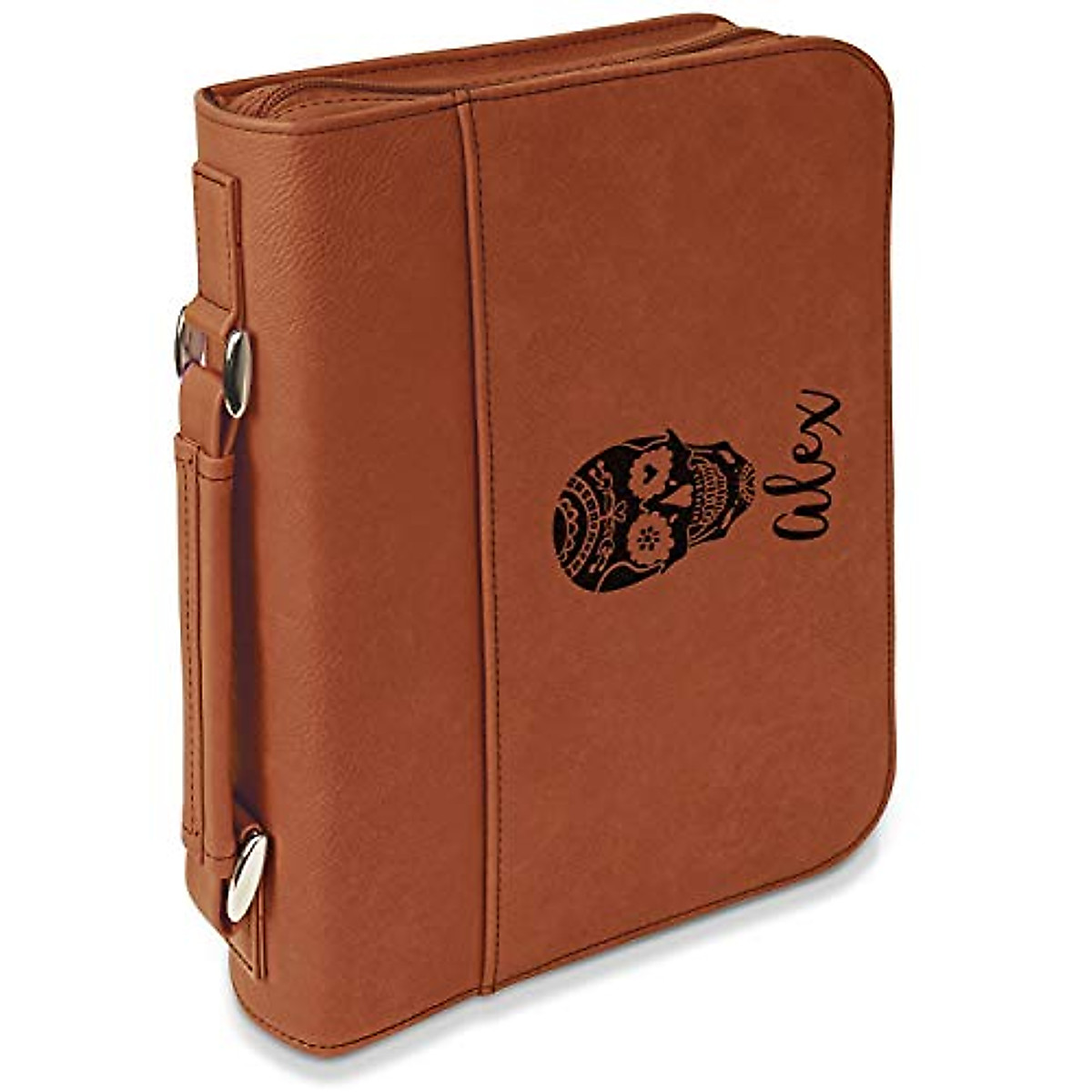 Sugar Skulls & Flowers Leatherette Bible Cover with Handle & Zipper - Small - Double Sided (Personalized)