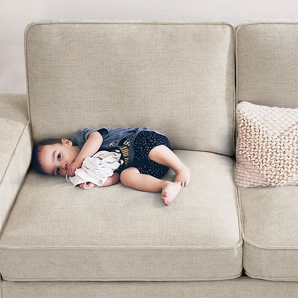 Harkawon 88.6" Sofa Couches for Small Spaces Modern Loveseat for Living Room with Solid Wood Frame, Chenille Lounge Removable Cover, Modern Couches for Apartment,Dorm, Office, Beige