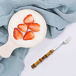 TAOMEINONG Premium Bamboo Utensils Bamboo Cocktail Forks & Bamboo Appetizer Forks Bamboo Silverware Set of 5 Stainless Steel Forks Handcrafted Bamboo cutlery - Cocktail Picks