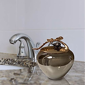 Cotton Jar with Lid in Glass and Metal for Bathroom Decor Cotton SwabHolder, Q-Tip Container Bath Accessory (Fern)