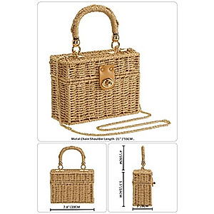 So'each Women's Handbag Wicker Square Crossbody Rattan Bag Boho Crossbody Bag Beige