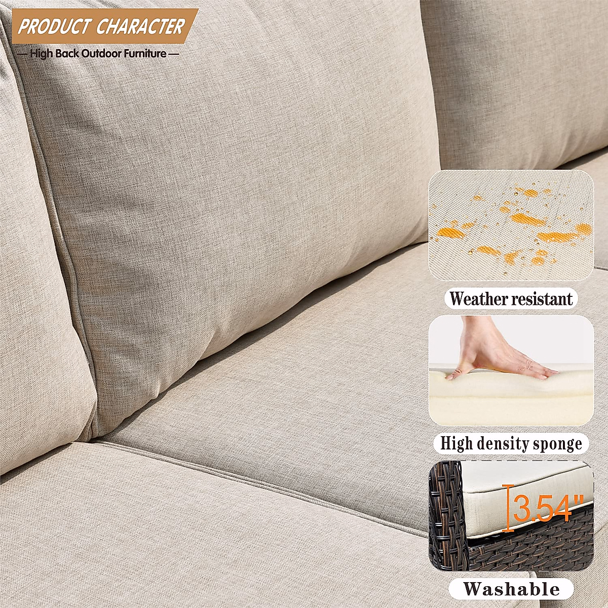 XIZZI Patio Furniture Set Outdoor Conversation Sets 5 Pieces All Weather Wicker Patio Conversation with High Back Sofa and 2 Chairs and 2 Ottomans for Garden,Backyard and Deck,Brown Wicker Beige