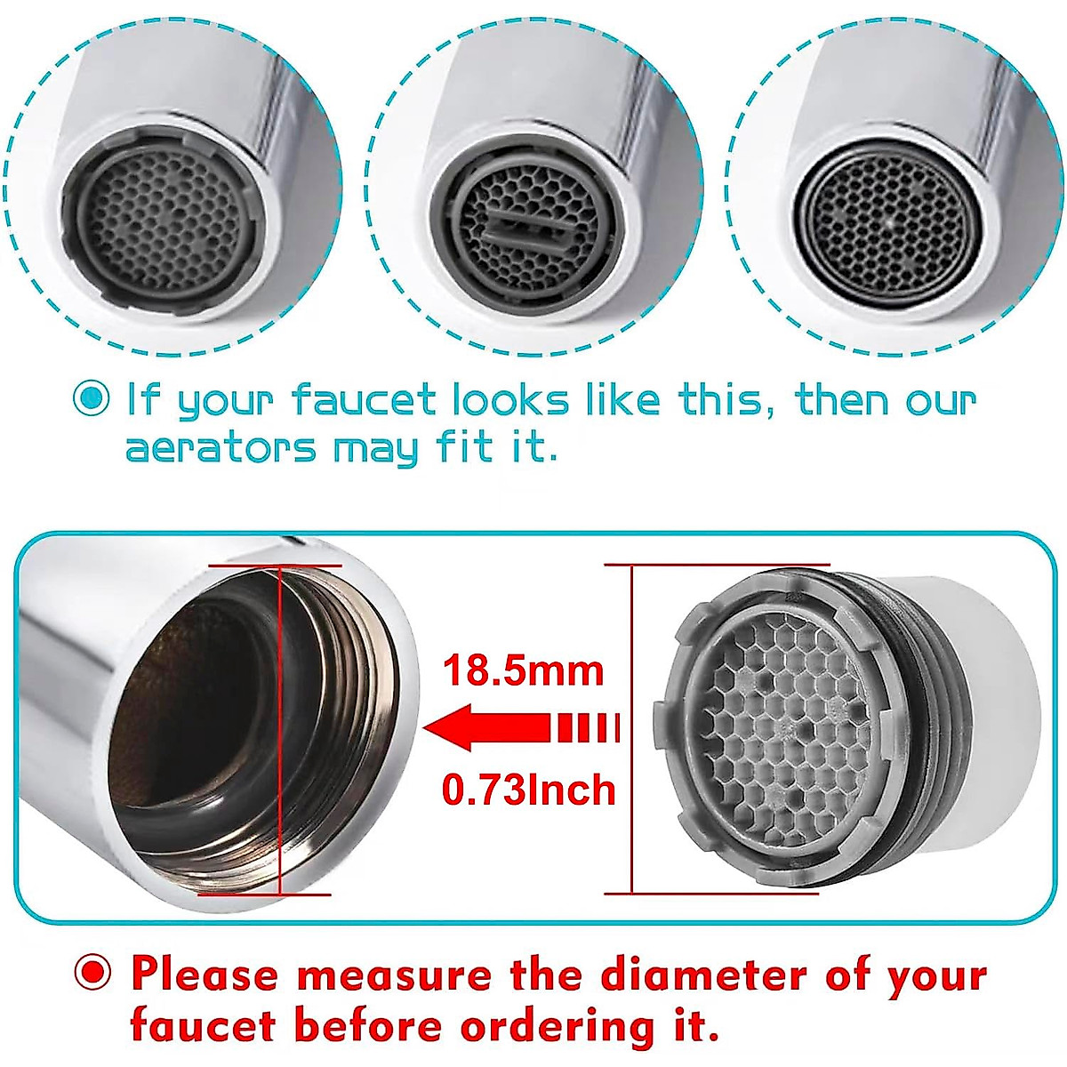 Faucet Aerators with Faucet Cache Aerator Removal Tool, 4PCS 18.5 mm Water Saving Flow Restrictor Set Replacement Part for Bathroom or Kitchen faucet aerator replacement,sink aerator replacement