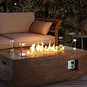 ECOTOUGE Fire Pit Wind Guard for Fire Table, 30.7” x13” x4.7” Clear Tempered Glass Flame Guard with Hard Aluminum Corner Bracket & Rubber Feet