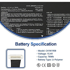 ANTIEE C41N1908 Laptop Battery Replacement for ASUS Zephyrus G14 GA401 GA401II GA401IV GA401IH GA401IU GA401IHR GA401QC GA401IVC GA401QH GA401QM GA401QE PX401IV PX401QM 15.4V 76Wh 4940mAh