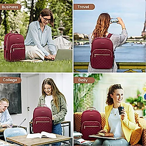 LOVEVOOK 15.6-inch Laptop Backpack for Women, Quilted Business Travel Computer Bag, Doctor Nurse Backpack Purse for Work, Wine