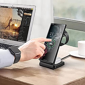 3 in 1 Wireless Charger DINTNCCM Fast Wireless Charging Stand Station Foldable for Samsung Galaxy S23/S22/S21/S20 Ultra/S10/S9/S8 Plus, Galaxy Watch5/4/3,Active 2/1, Galaxy Buds (Black- for Samsung)