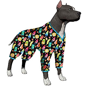 LovinPet Big Dog/Full Belly Coverage/for Big Dogs/Pullover Pitbull Shirt for Men Big Dogs/Fruit Popsicle Frozen Black Prints/Lightweight Big Dogs Pullover, Full Coverage Large Breed Dog Pjs