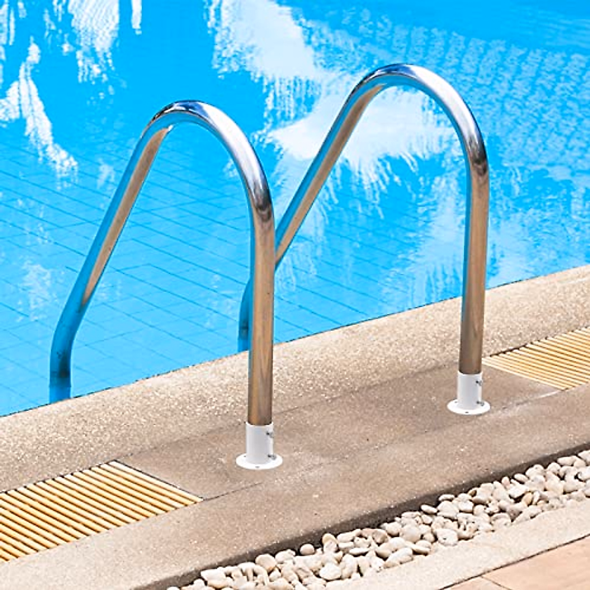 2Pcs Deck Flanges for Above Ground Pool Ladder Steps, Stainless Steel Flange Rod End Holder Deck Anchors Flange Cast, Pool Ladder Anchors Mounting Flanges Replacement Parts for 1.5" Pool Handrails