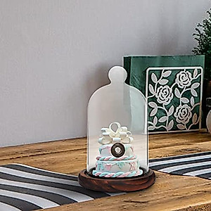 YARDWE Smoking Cloche Dome with Wooden Base Glass Cocktail Infuser Lid Elegant Dessert Stand Cake Display Stand Food Cover 19x10cm