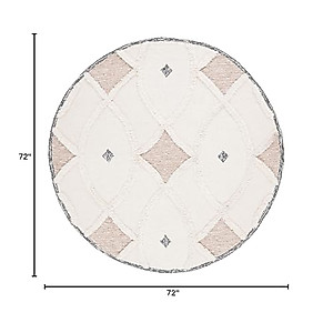 SAFAVIEH Casablanca Collection Area Rug - 6' Round, Ivory & Brown, Handmade Geometric Textured Rustic Boho Wool, Ideal for High Traffic Areas in Living Room, Bedroom (CSB991A)