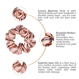 MTSNOO Silk Scrunchies, 3 Pack - 100% Pure 22 Momme Mulberry Silk Scrunchies for Curly Hair with Elastic Band - Hair Ties Ropes Scrunchies Set for Women Girls - RoseGold, Champagne, Gold