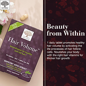 NEW NORDIC Hair Volume Tablets, 3000 mcg Biotin & Biopectin Apple Extract, Hair Vitamins to Support Natural Hair Growth, 90 Count (Pack of 1)