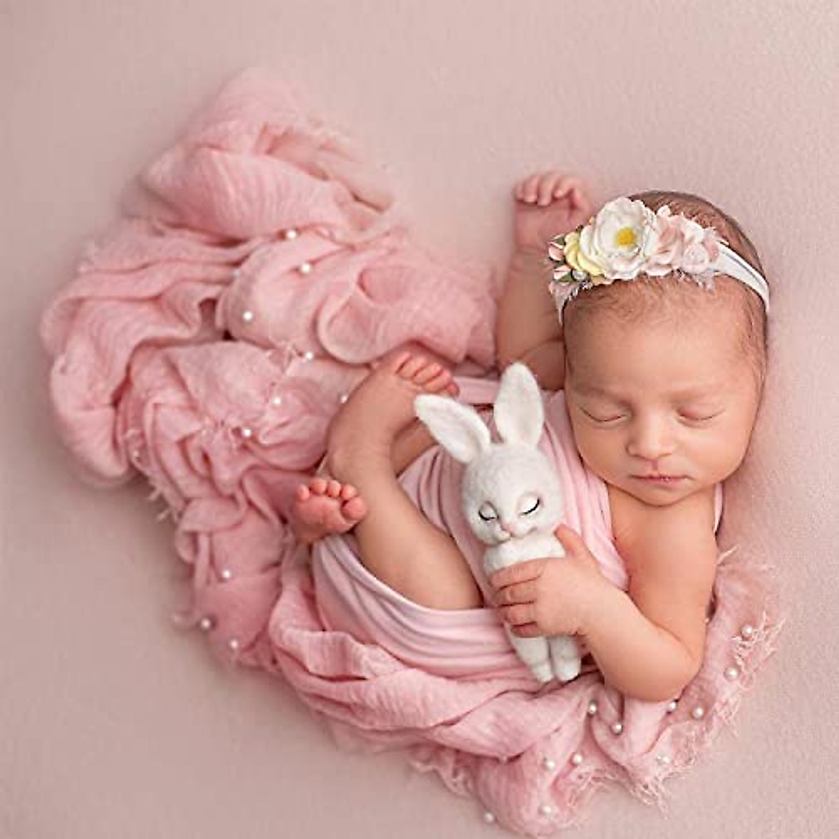 M&G House Newborn Photography Wrap | Handmade Pearl Decor Wrap Blanket for Baby Photo Props | 35.5 X 67 inch Newborn Photo Shoot Outfits Baby Photoshoot Props(Snow Powder)