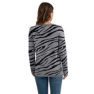VIISHOW Women's Crew Neck Long Sleeve Sweatshirt Casual Loose Pullover Color Block Tops,Gray Leopard,Large