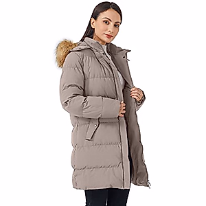 WenVen Women's Winter Thicken Jacket with Removable Faux Fur Trim Hood (Khaki,M)